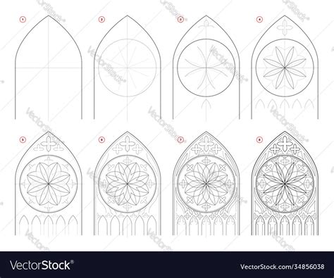 How To Draw Step Wise Sketch Gothic Stained Vector Image