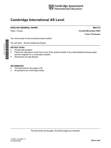 Cambridge International As Level 802112 English General Paper Pdf