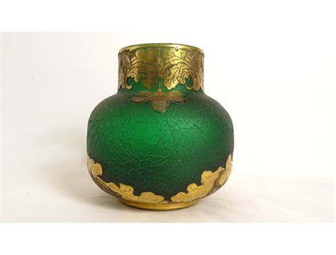Small Frosted Glass Vase Gilding Montoye Oak Acorns Art Nouveau Xixth