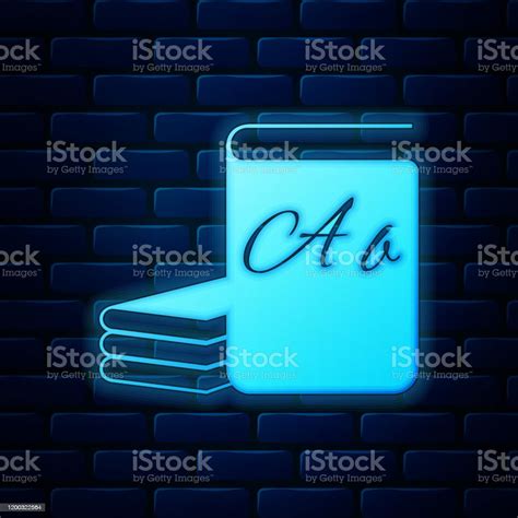 發光的霓虹燈abc書籍圖示孤立在磚牆背景字典書符號字母簿圖示向量插圖向量圖形及更多school Supplies圖片 School