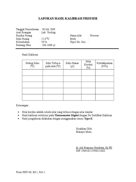 Laporan Hasil Kalibrasi Freeser Pdf