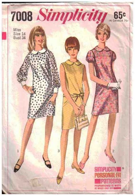 Simplicity 7008 Dress Estimated Vintage 1960s Size 14 Bust 34 Used