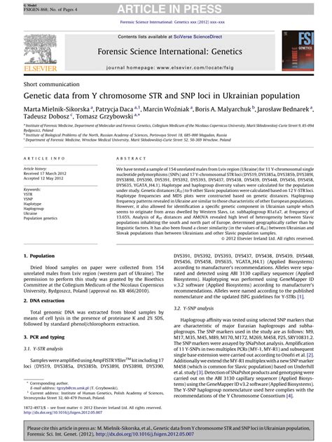 Pdf Genetic Data From Y Chromosome Str And Snp Loci In Ukrainian
