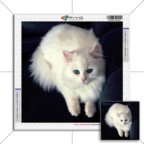 Купить 5D DIY Алмазная картина Голубые глаза Белый кот Вышивка ...
