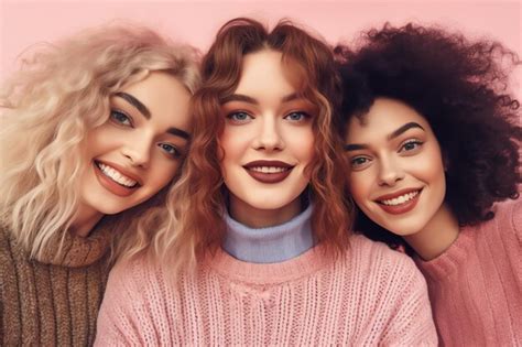 Premium Ai Image Three Womans With Red Glasses Take A Selfie