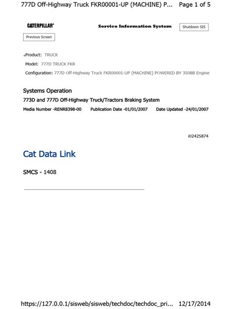 777d System Opearation Cat Data Link Pdf Truck Brake