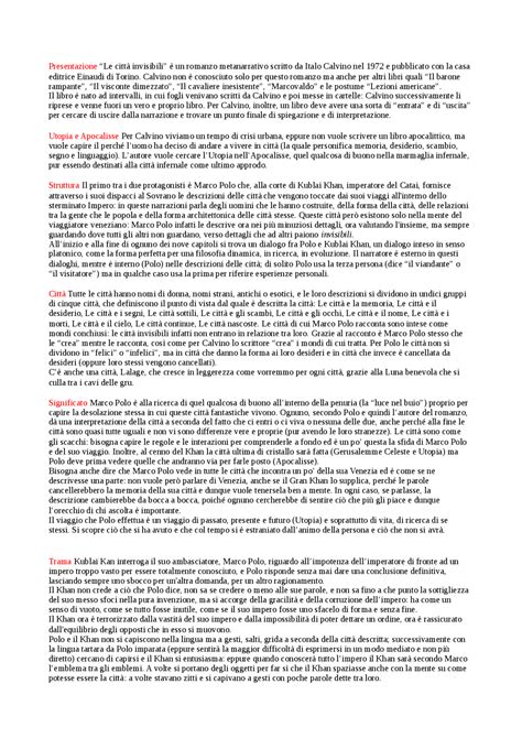 Le Città Invisibili Italo Calvino Docsity