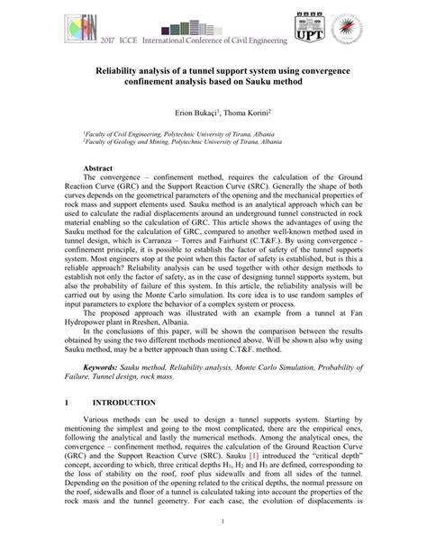 Pdf Reliability Analysis Of A Tunnel Support System Using Convergence