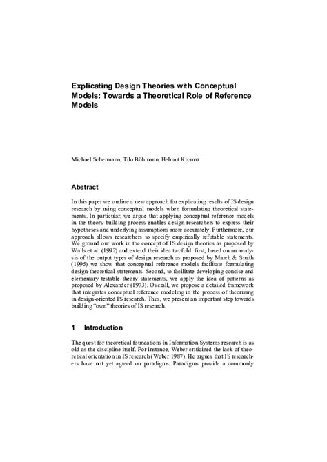 Pdf Explicating Design Theories With Conceptual Models Towards A