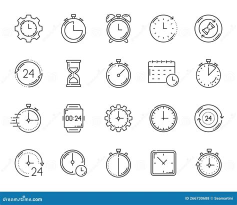 Timer Clock Stopwatch And Calendar Outline Icons Stock Illustration Illustration Of Hourglass