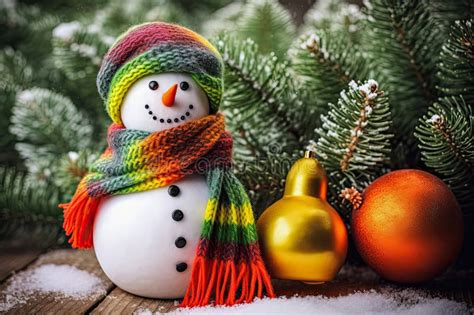 Snowman With The Lgbt Rainbow Colors In A Winter Christmas Scene With Snow Pine Trees And Warm