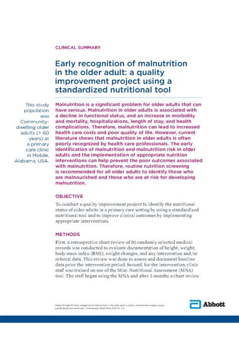 Nutrition For Adults Pdf 138282 Clinical Summary Early Recognition Of