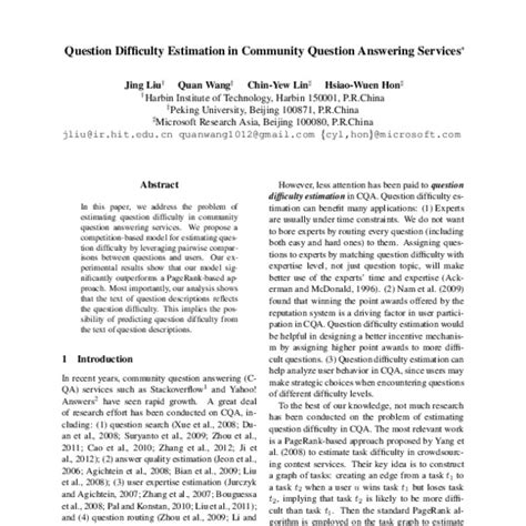 Question Difficulty Estimation In Community Question Answering Services