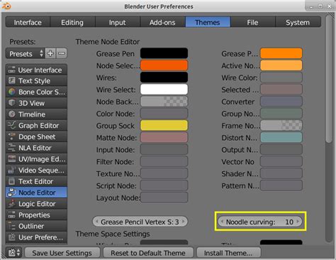 Blender 2 78 Node Editor 如何將節點間的連線改為直線Noodle Curving