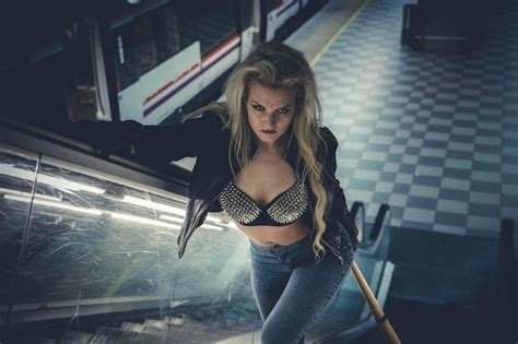 Premium Photo Bad Beautiful And Sexy Blonde With A Baseball Bat
