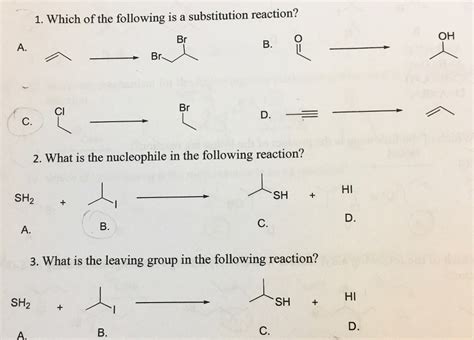 Solved Which Of The Following Is A Substitution Reaction