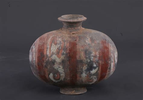 汉彩绘陶茧形壶 陶瓷器 河源恐龙文博园 河源市博物馆河源恐龙博物馆