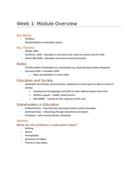 education now week 1 lecture and seminar notes week 1 module
