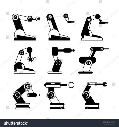 Industrial Robot Arm Icons Stock Vector Royalty Free Shutterstock