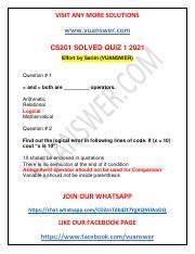 CS QUIZ By VU Answer Pdf VISIT ANY MORE SOLUTIONS Vuanswer Com CS SOLVED QUIZ