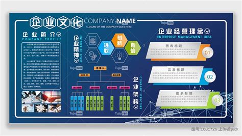 深蓝企业简介架构经营理念文化展板素材模板下载 图巨人