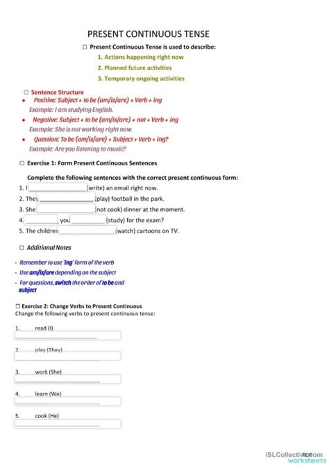 Present Continuous Uses Structure And Exercises Interactive Worksheet Topworksheets