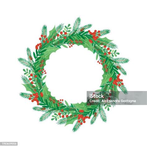 Karangan Bunga Natal Yang Indah Dari Holly Berry Cabang Pohon Cemara