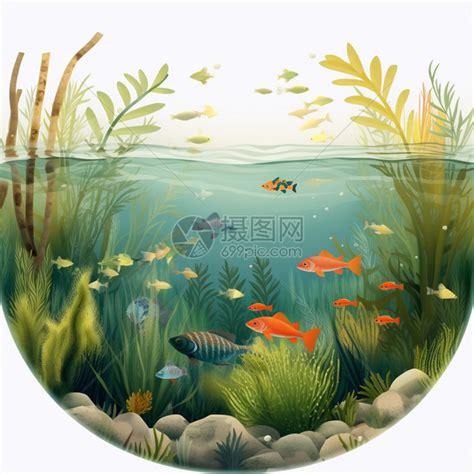 河流生态系统中的水生植物插画图片下载 正版图片600431059 摄图网
