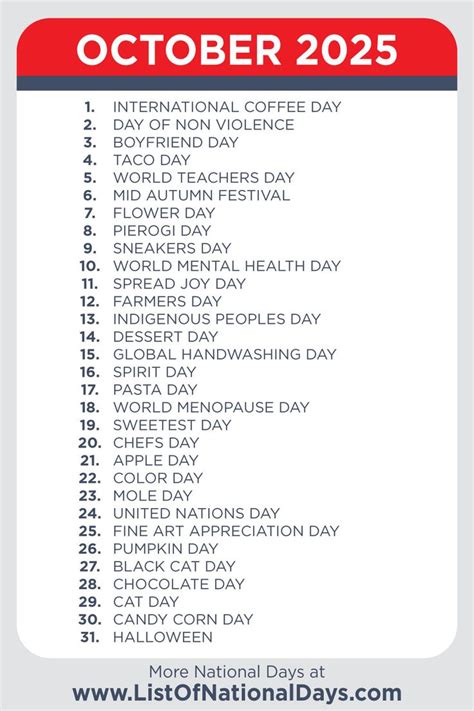 National Day Calendar October 2025 Calendar 2025 Printable Calendar