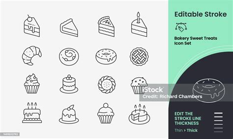Bakery Sweet Treats 벡터 아이콘 세트에는 16개의 편집 가능한 획 아이콘이 포함되어 있습니다 머핀에 대한 스톡