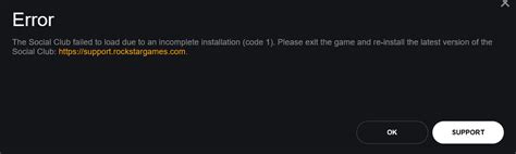 Failed To Load Social Club Due To Incomplete Installation Code 1 In Rockstar Games Launcher