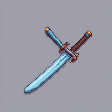 Blue Sword With Wooden Handle In Pixel Art Perfect For Retro Gaming