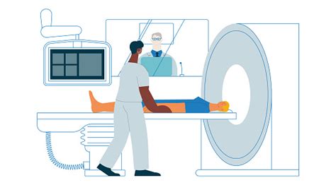 자기 공명 단층 촬영 Mri 절차 스캐너의 환자 간호사 실험실의 의료 전문가 의료 장비 현대 평면 벡터 일러스트 레이 션 2차