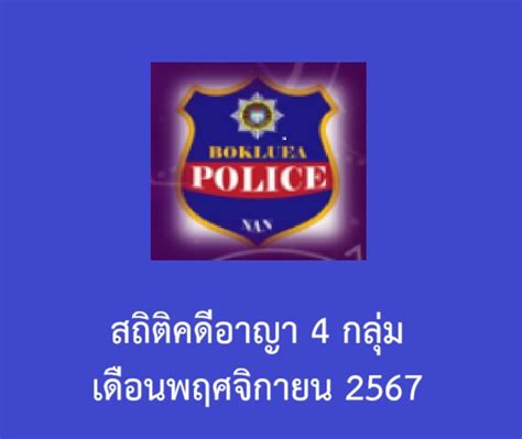 คดีอาญา 4 กลุ่มเดือน พ ย 67 สถานีตำรวจภูธรบ่อเกลือ
