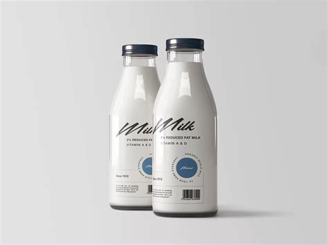 Two Glass Milk Bottles Free Mockup
