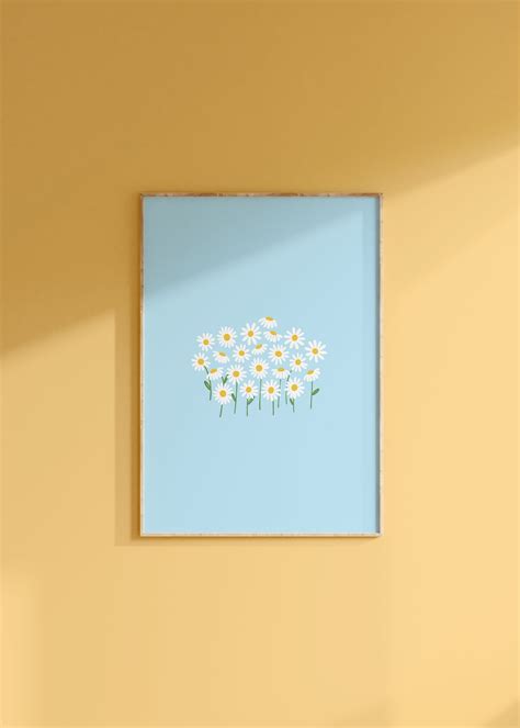Daisy Print Blue Wall Art Flower Prints Cute Daisy Ts Bedroom