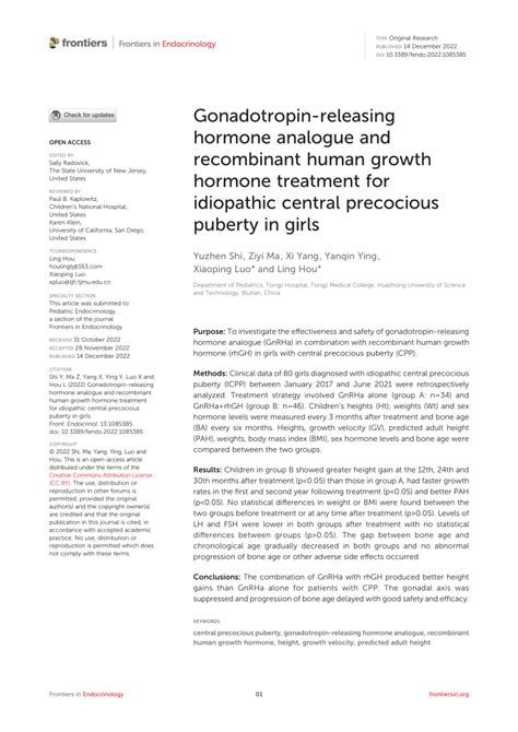 Pdf Gonadotropin Releasing Hormone Analogue And Recombinant Human Growth Hormone Treatment For