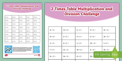 👉 2 Times Table Multiplication And Division Challenge Activity Sheet