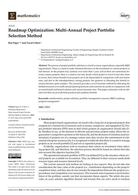 Pdf Roadmap Optimization Multi Annual Project Portfolio Selection Method