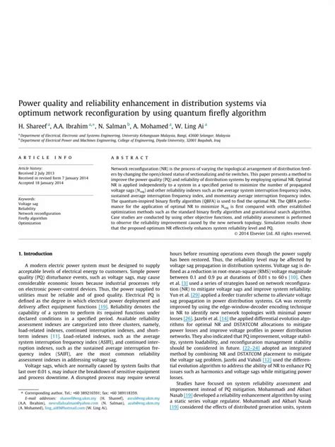 Pdf Power Quality And Reliability Enhancement In Distribution Systems Via Optimum Network