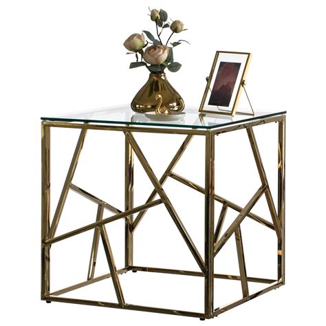 Buy Modern Square End Side Table Tempered Glass Top Metal Coffee Table