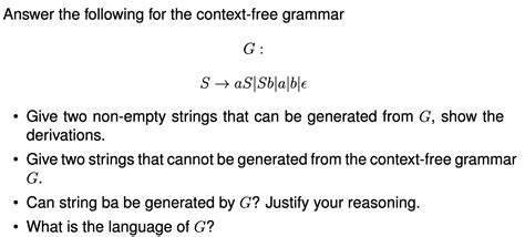 Solved Answer The Following For The Context Free Grammar G Chegg