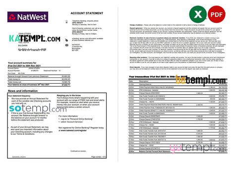 united kingdom natwest bank account statement template in excel and pd