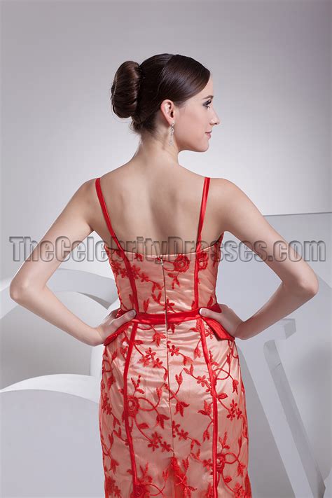 Red Lace Knee Length Cocktail Dress Backless Party Dress
