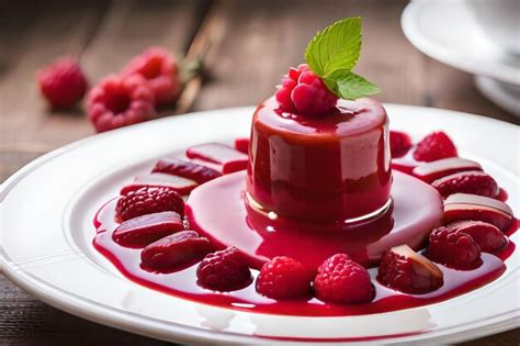 Premium Ai Image A Plate Of Desserts With Raspberry Sauce And Raspberry