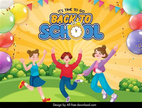 Back To School Backdrop Template Cute Dynamic Cartoon Characters