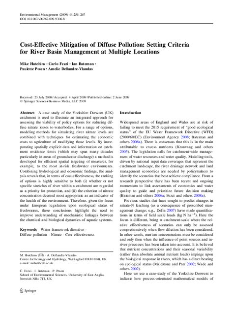 Pdf Cost Effective Mitigation Of Diffuse Pollution Setting Criteria For River Basin