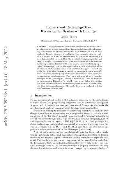 PDF Rensets And Renaming Based Recursion For Syntax With Bindings