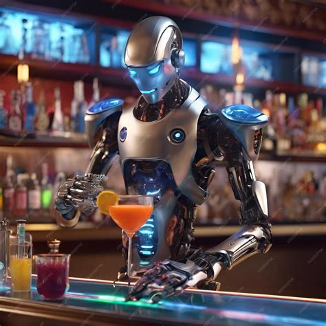 Premium Photo A Robot Bartender Mixing Creative Cocktails At A Trendy Bar