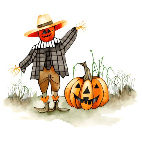 Scarecrow Guarding Pumpkin Patch Graphic · Creative Fabrica